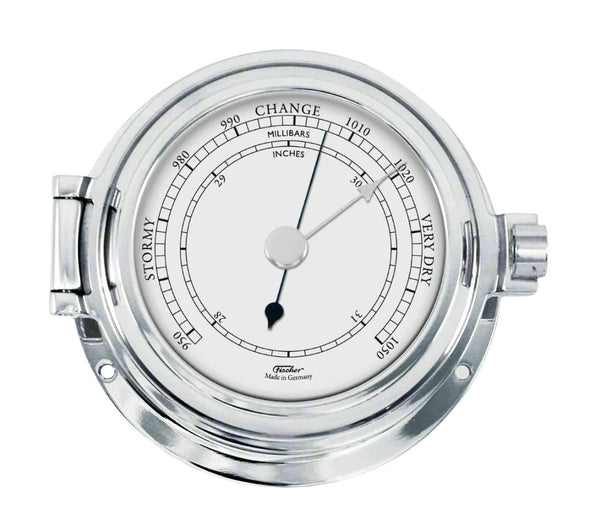Solid Polished Smaller Chrome Marine Barometer - Barometers&Clocks