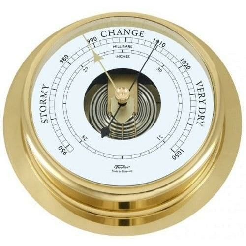 Large Polished Brass 200mm Barometer & Tide Clock Combo - Barometers&Clocks