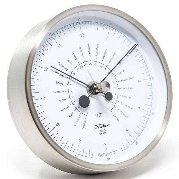 World Time Clock Brushed Stainless - Barometers&Clocks