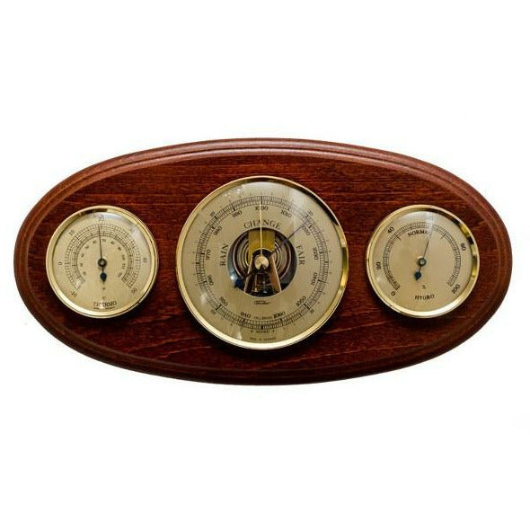 Oval Mahogany Weather Station | 3-in-1 Barometer, Thermometer ...