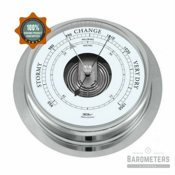 Large Polished Chrome 200mm Barometer - Barometers&Clocks