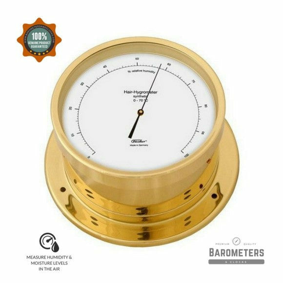 Nautical Polished Brass Precision Hygrometer - Barometers&Clocks